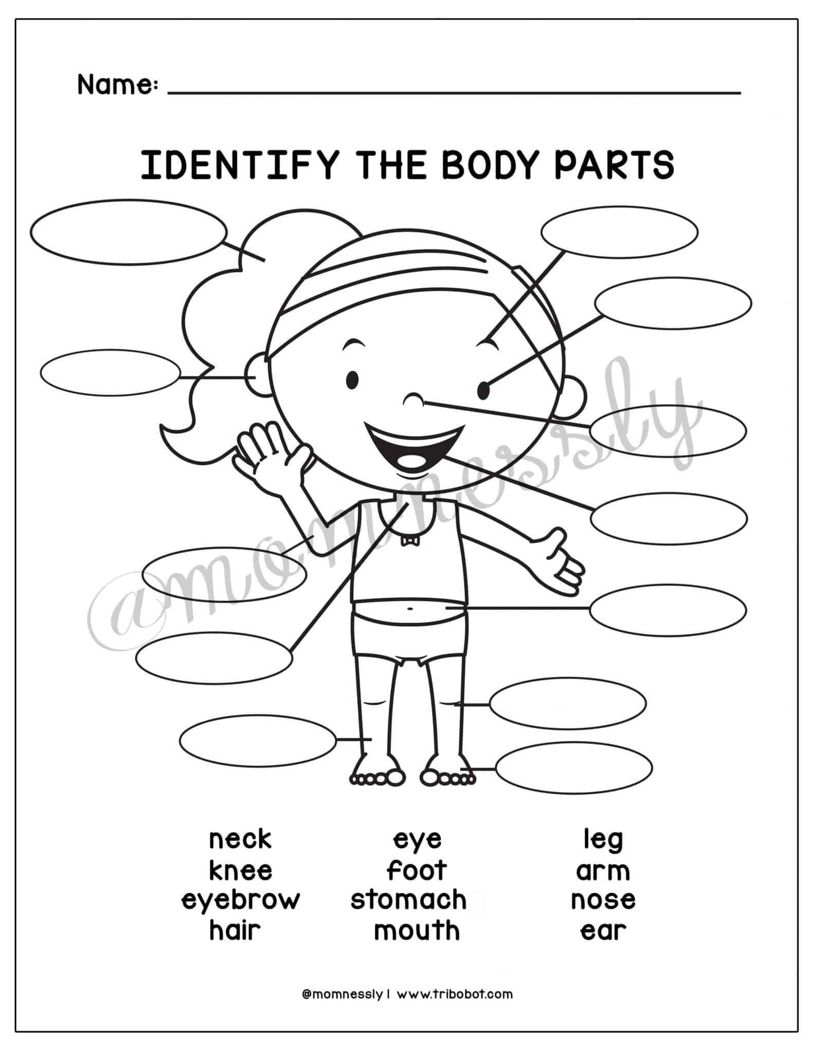 Parts of the Body Worksheets - Tribobot x Mom Nessly