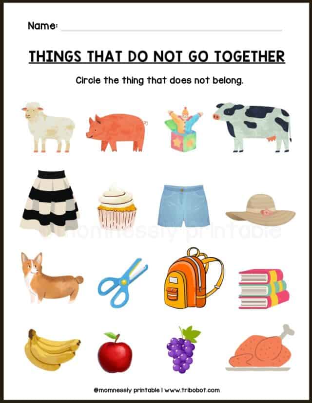 Things that Do & Do Not Go Together Worksheet - Tribobot x Mom Nessly