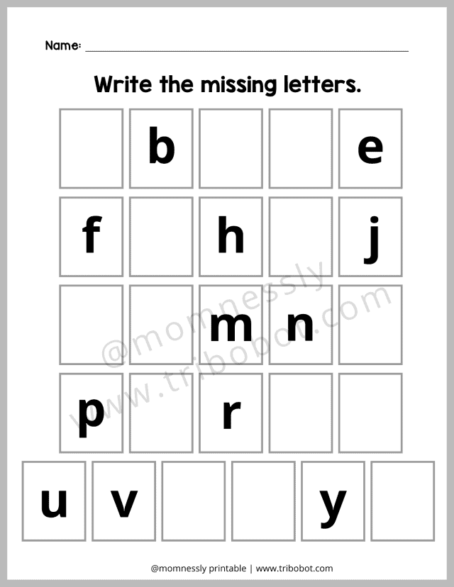 Missing Letters Worksheets - Tribobot x Mom Nessly