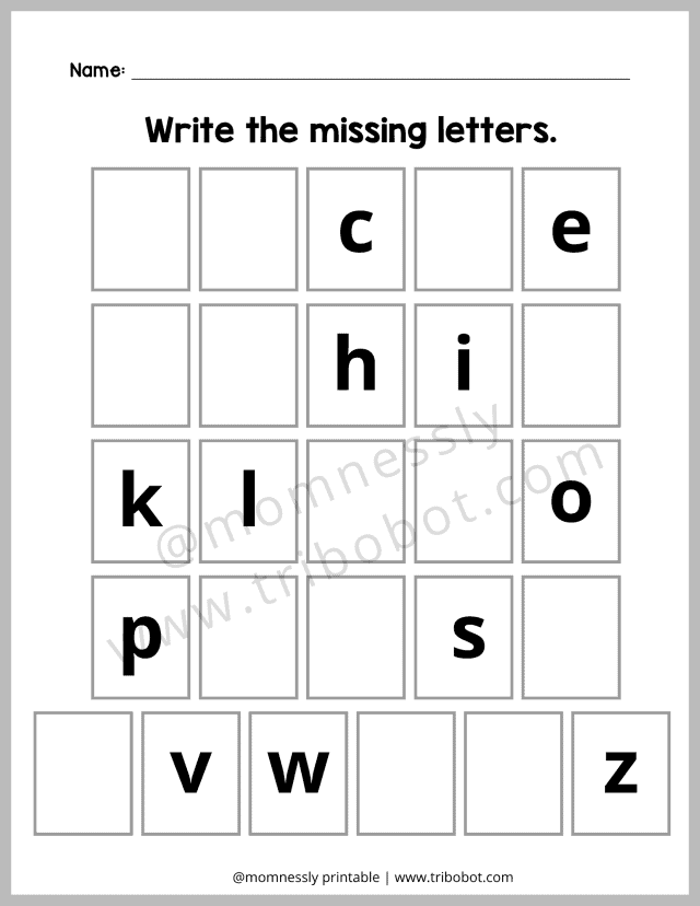 Missing Letters Worksheets - Tribobot x Mom Nessly