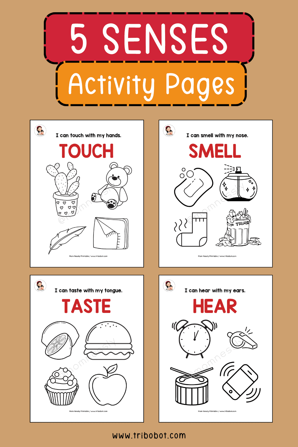 5 Senses Activity Pages - Tribobot x Mom Nessly