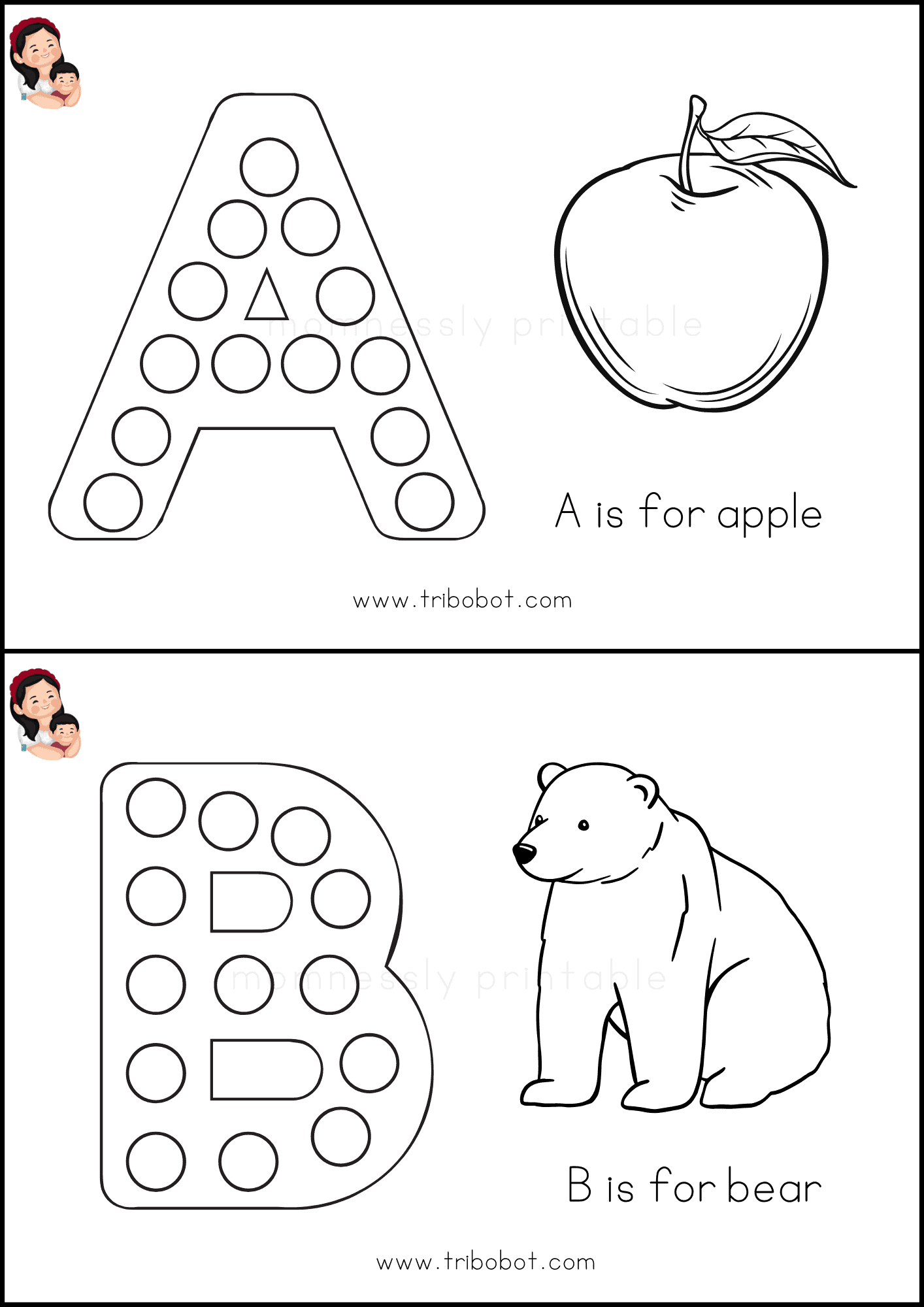 Alphabet Do-A-Dot Worksheets - Tribobot x Mom Nessly