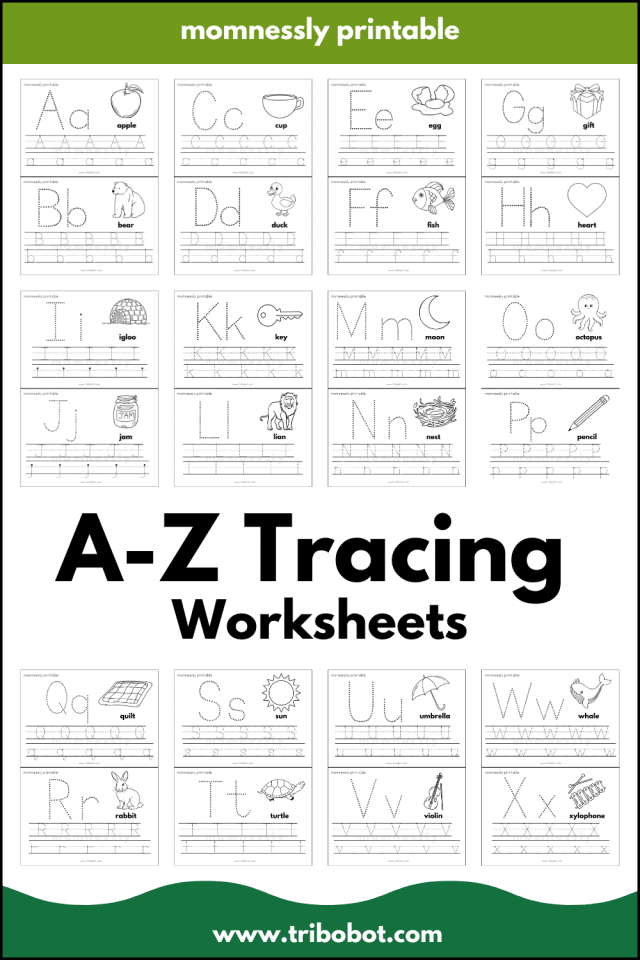 A-Z Tracing Worksheets - Tribobot x Mom Nessly