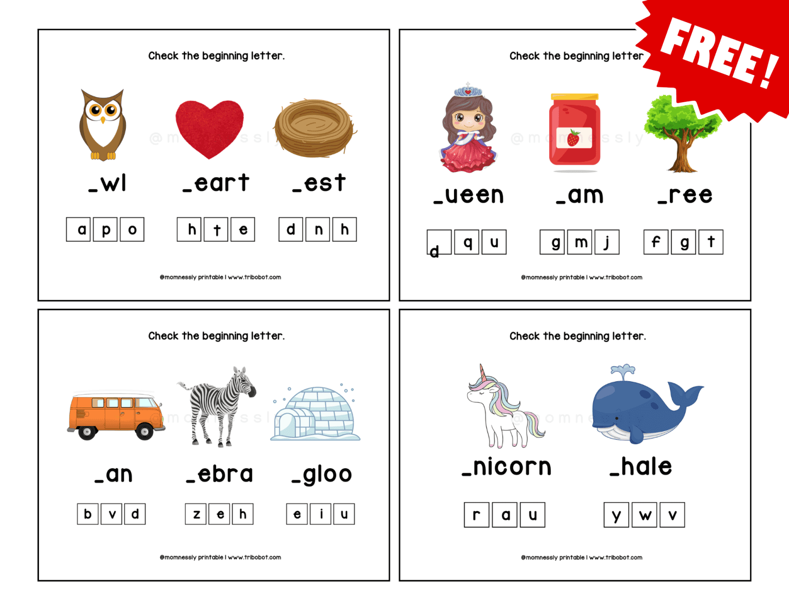 Beginning Letter Worksheets - Tribobot x Mom Nessly