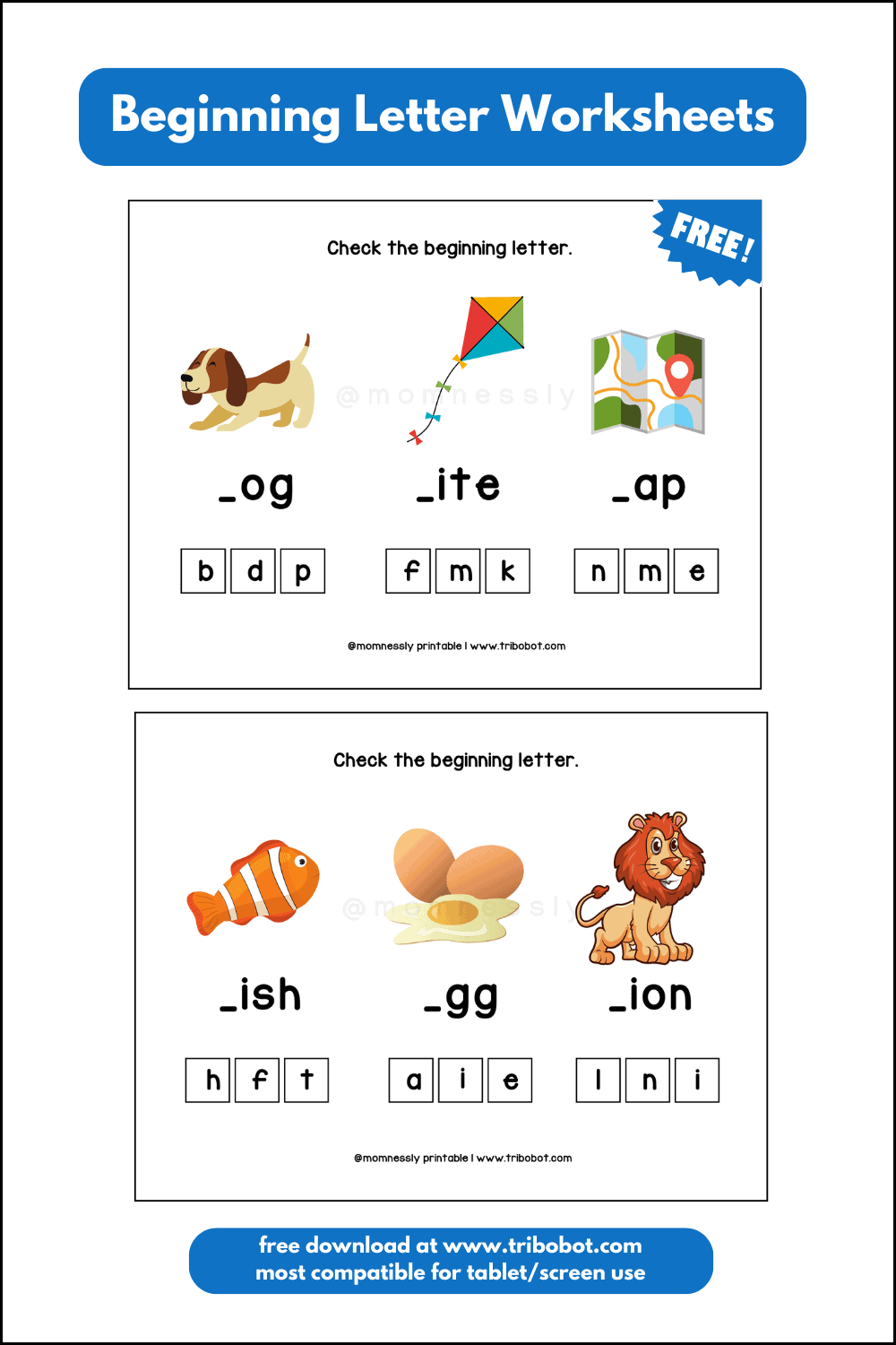 Beginning Letter Worksheets - Tribobot x Mom Nessly