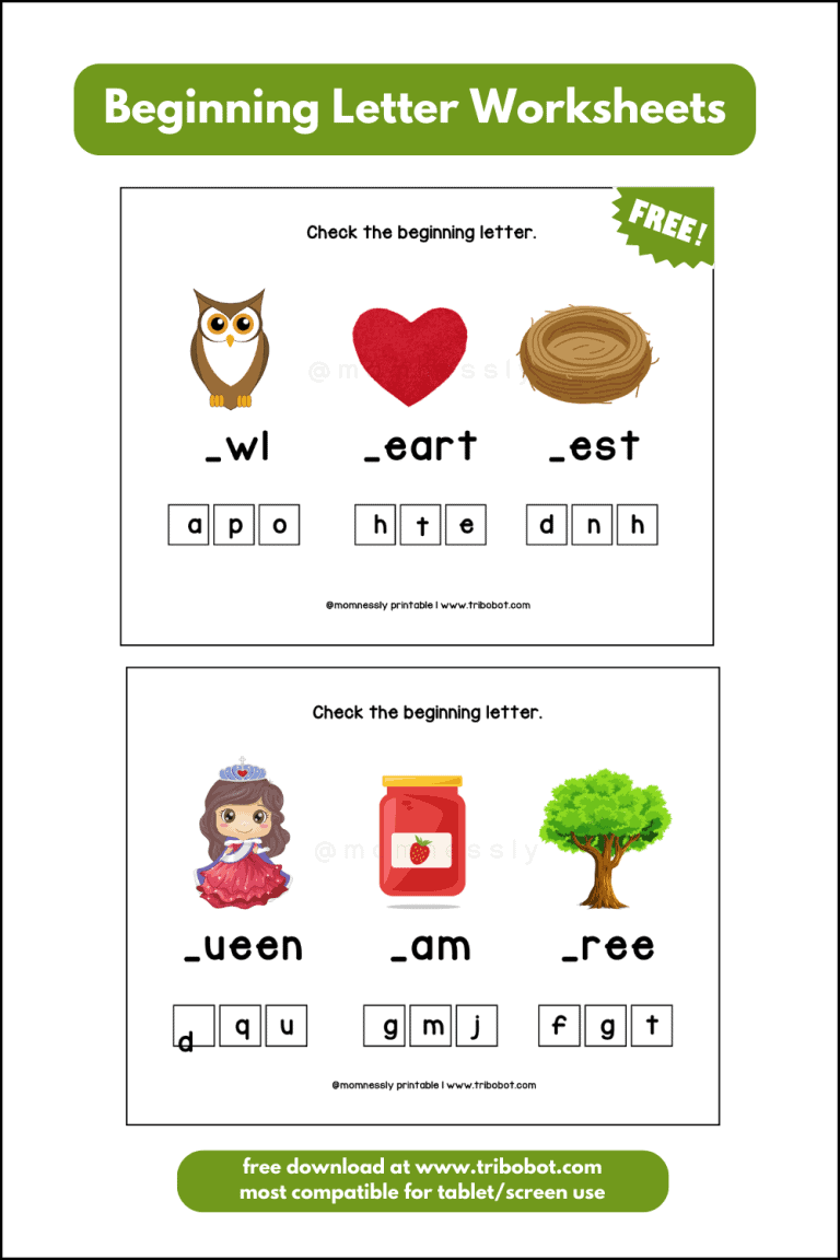Beginning Letter Worksheets - Tribobot x Mom Nessly