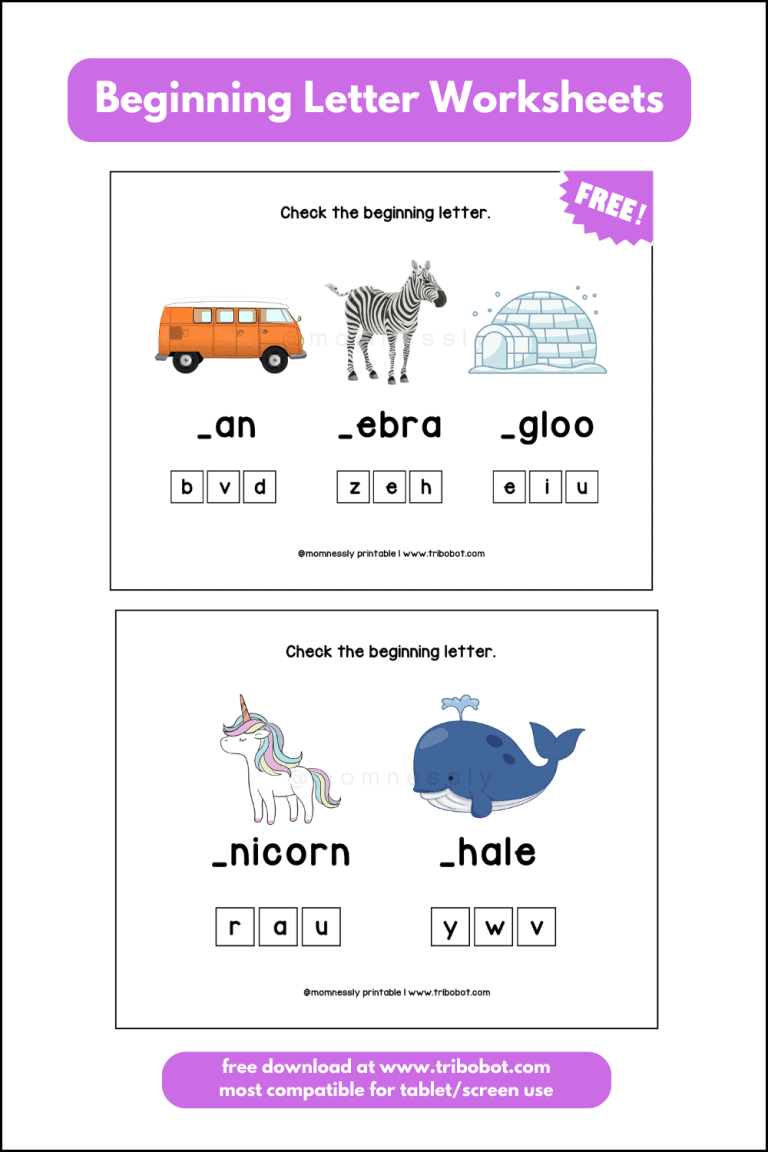 Beginning Letter Worksheets - Tribobot x Mom Nessly