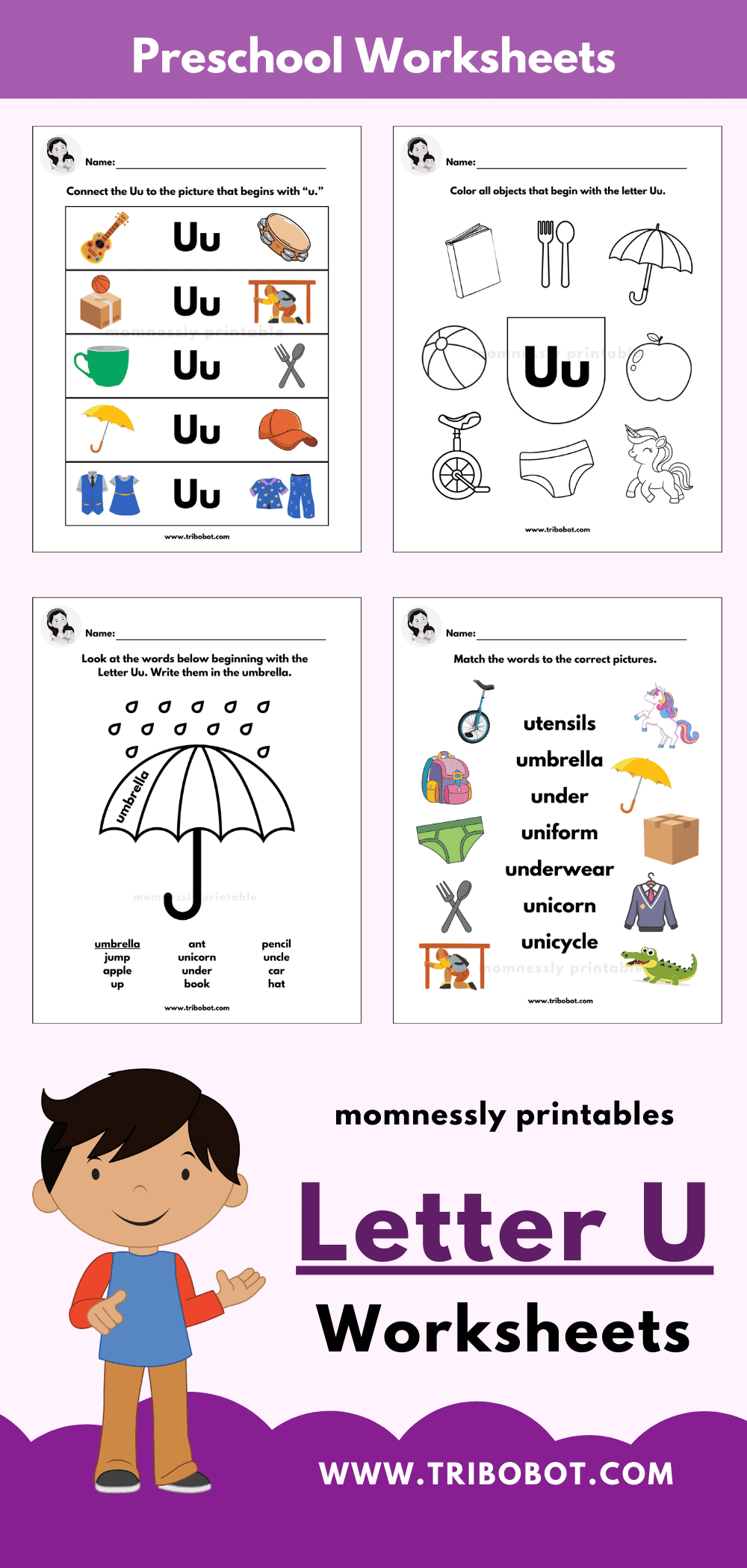 Letter U Worksheets - Tribobot x Mom Nessly
