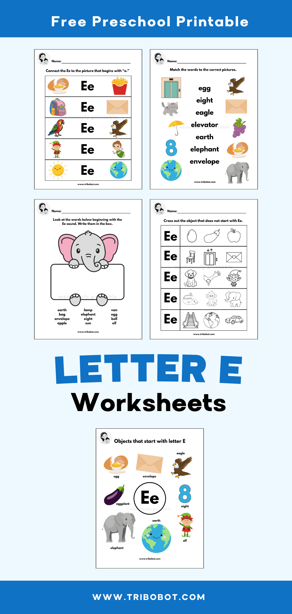 Letter E Worksheets - Tribobot x Mom Nessly